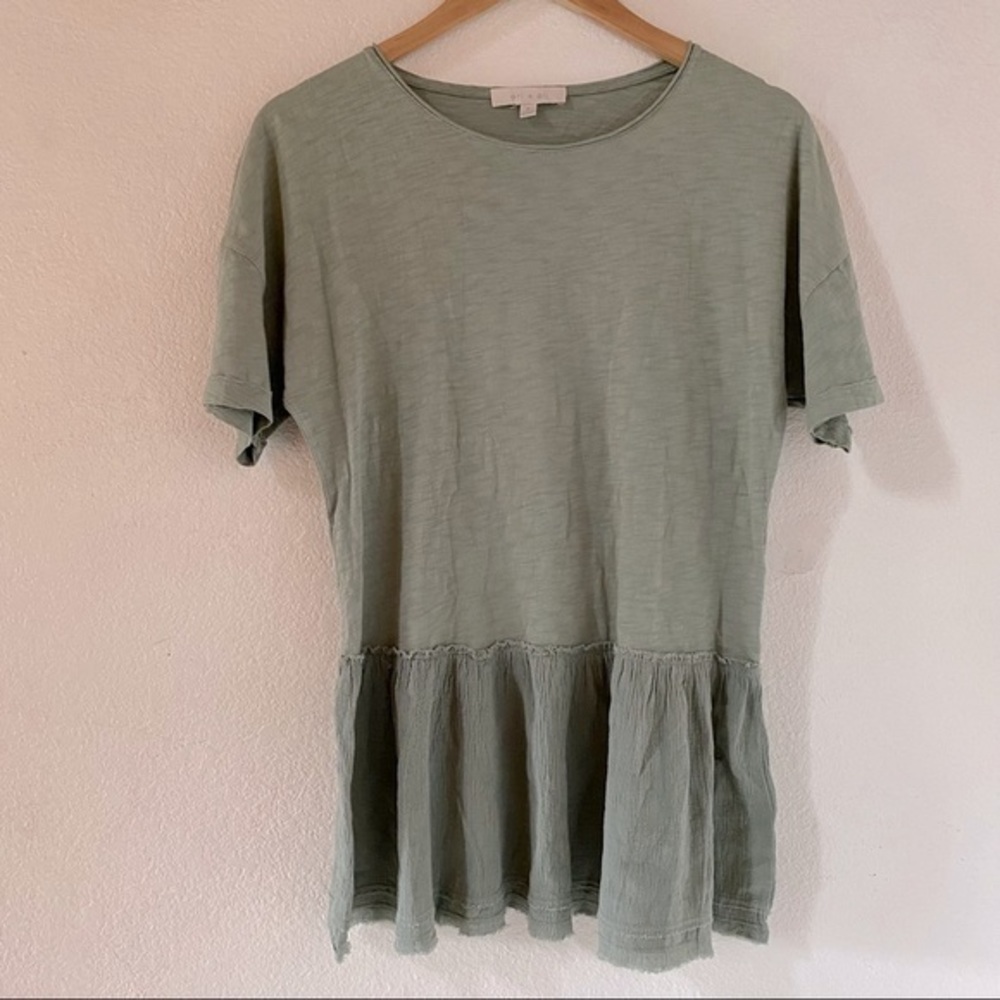 Anthro Eri+Ali Green Ruffle Oversized Top Small - Gem
